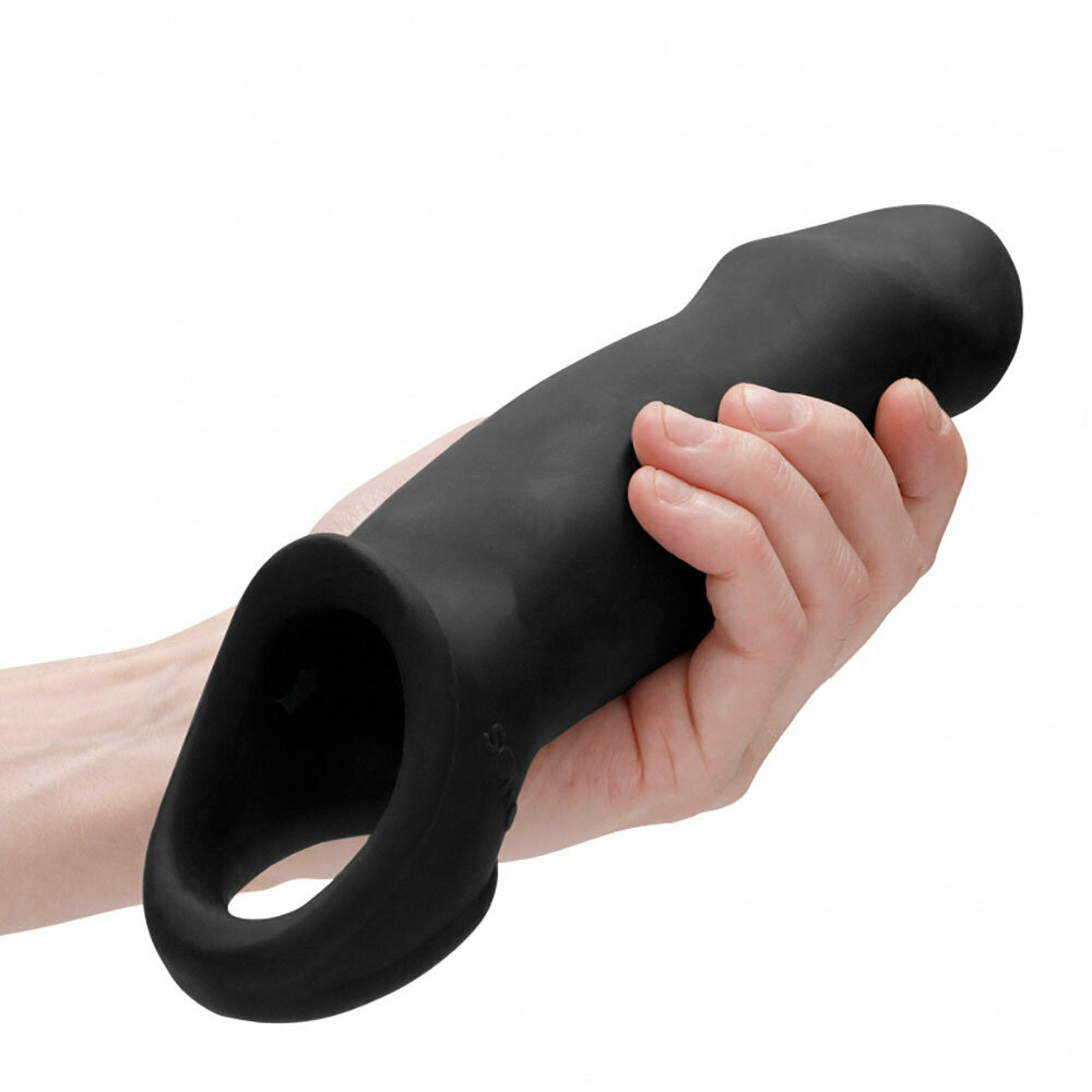 Насадка для пениса SONO №17 Shots Toys, термопластичный эластомер, водонепроницаемая, чёрная