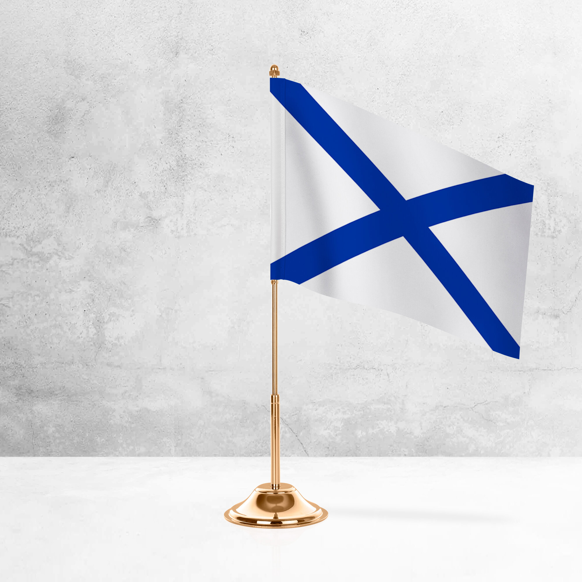 Настольный Андреевский флаг на металлической подставке под золото