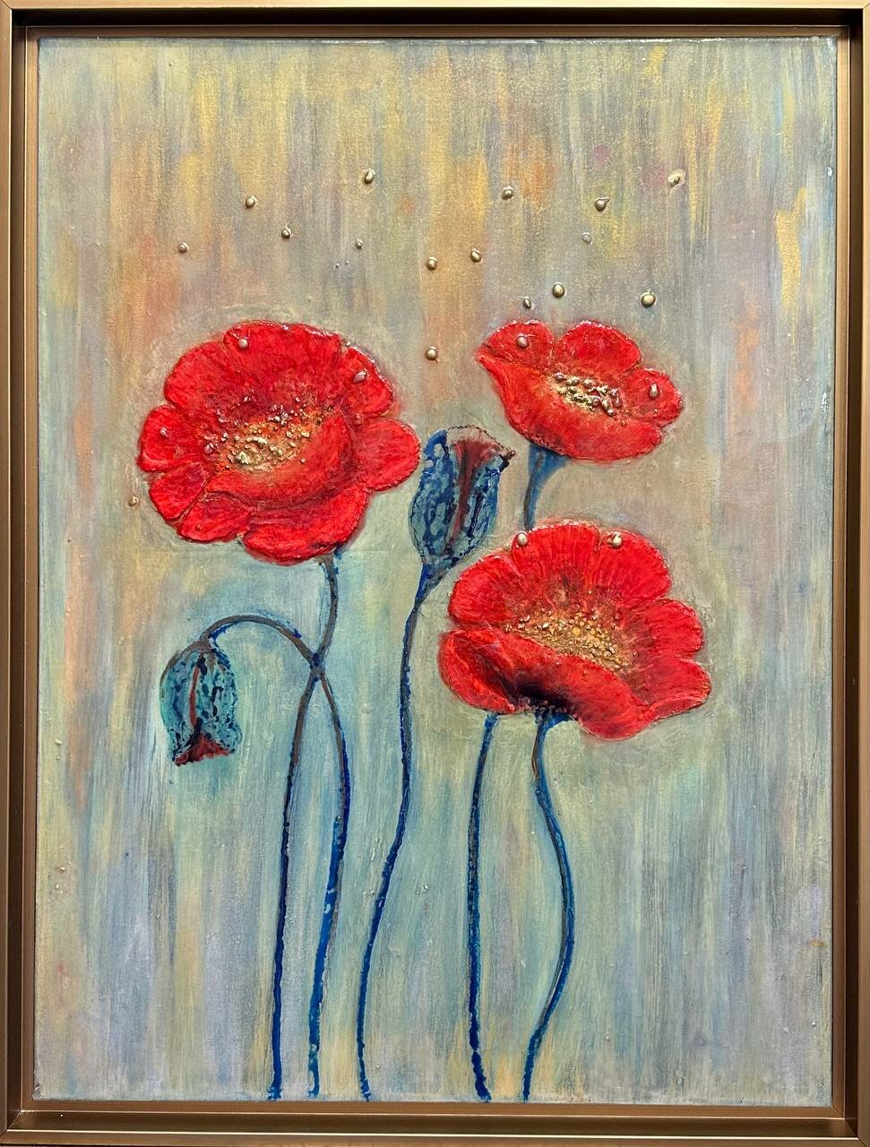 Картина, цветы "Маки". Акрил/Эпоксидная смола/Лак/Холст, 80х50 см. Автор Алданова Светлана.