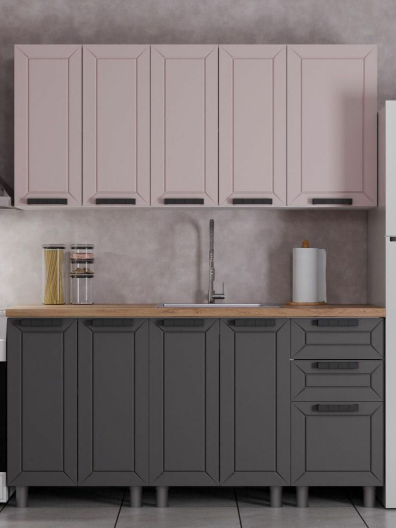 ARNIKA Кухонный гарнитур Лилия 1,6 м, фасады МДФ, цвет Кашемир/Сталь