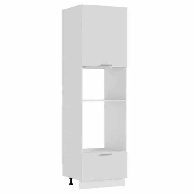 Кухонный напольный модуль, шкаф-пенал под духовку и микроволновку с ящиком на кухню 60см - Белый глянец