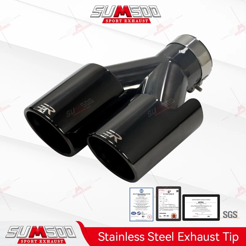 1 шт. sexhaust гоночные универсальные Двойные наконечники выхлопной трубы с двойным выходом, глушители выхлопной трубы, универсальные черные выхлопные трубы из нержавеющей стали left in63-out89mm