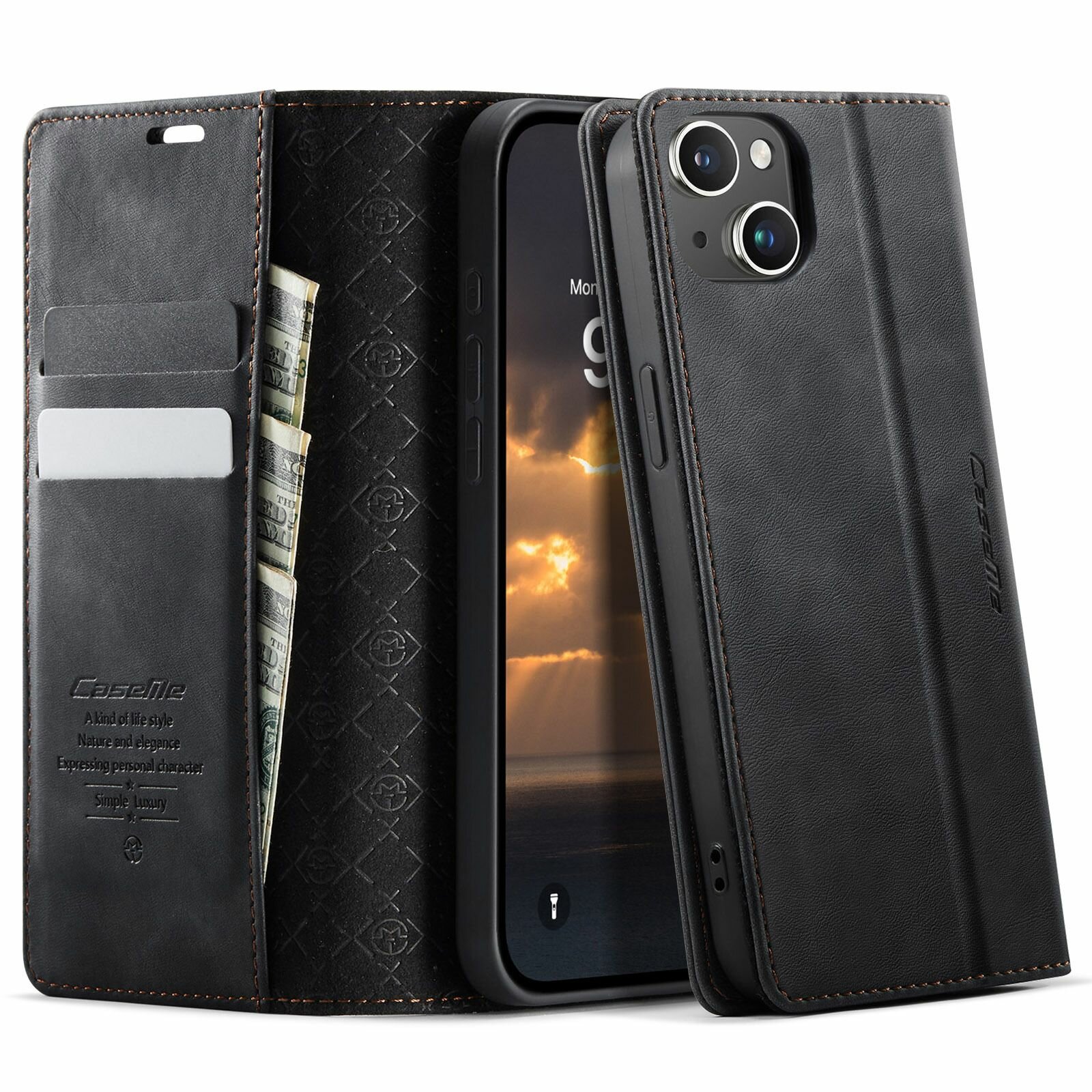 Чехол-книжка CaseMe RFiD iPhone 15 Plus черный