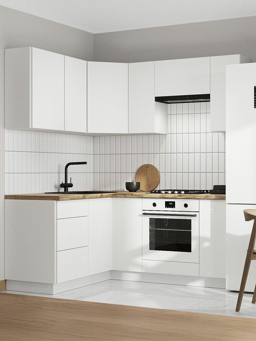 Кухонный гарнитур угловой Тандем 1.8х1.5 м, мебель для дома и кухни, Белый / Бланж