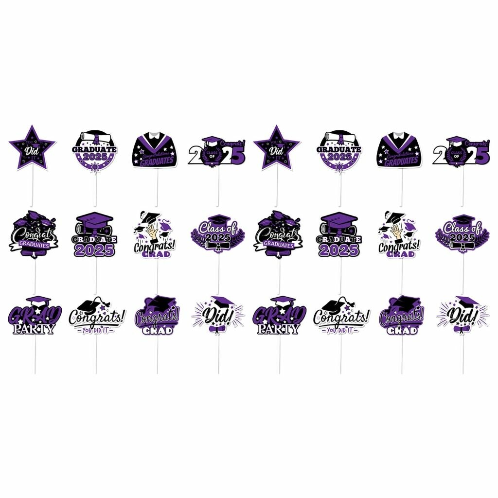 1 комплект из 24 предметов, реквизит для украшения выпускного сезона, торт, бумажный стаканчик, маленький флажок-фиолетовый