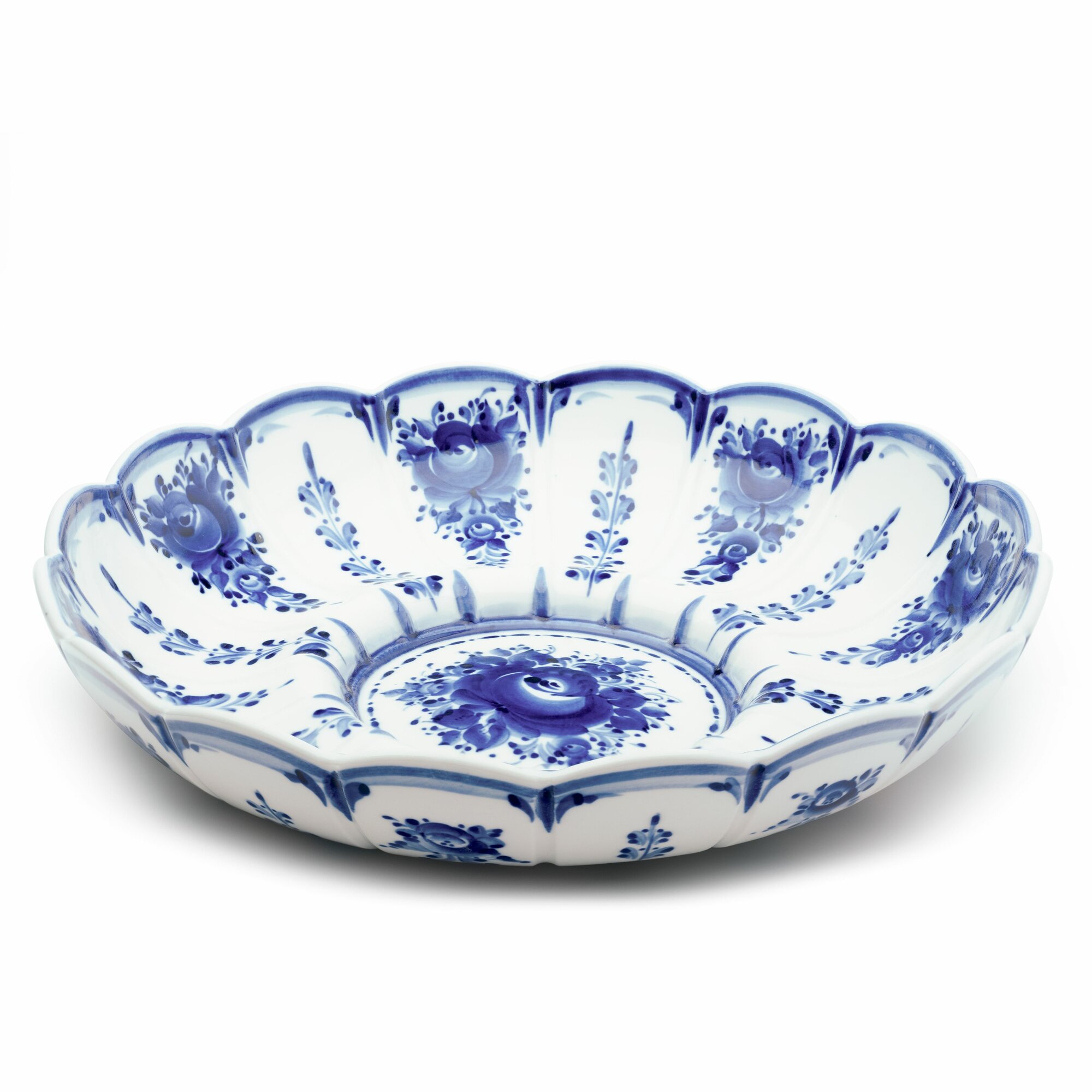 Фруктовница. Объединение "гжель". Ваза для фруктов (новая), диаметр 300мм, фарфор