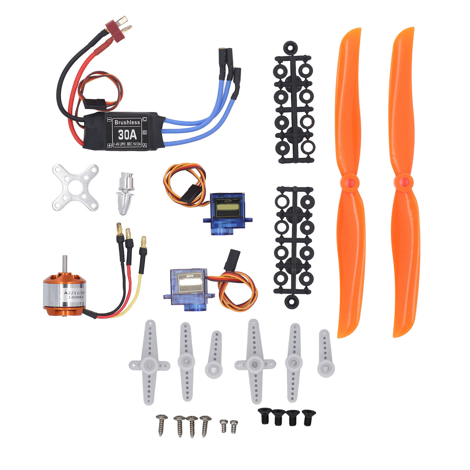 Комплект для самолета: двигатель A2212 1400KV, ESC 30A, сервопривод SG90, пропеллер
