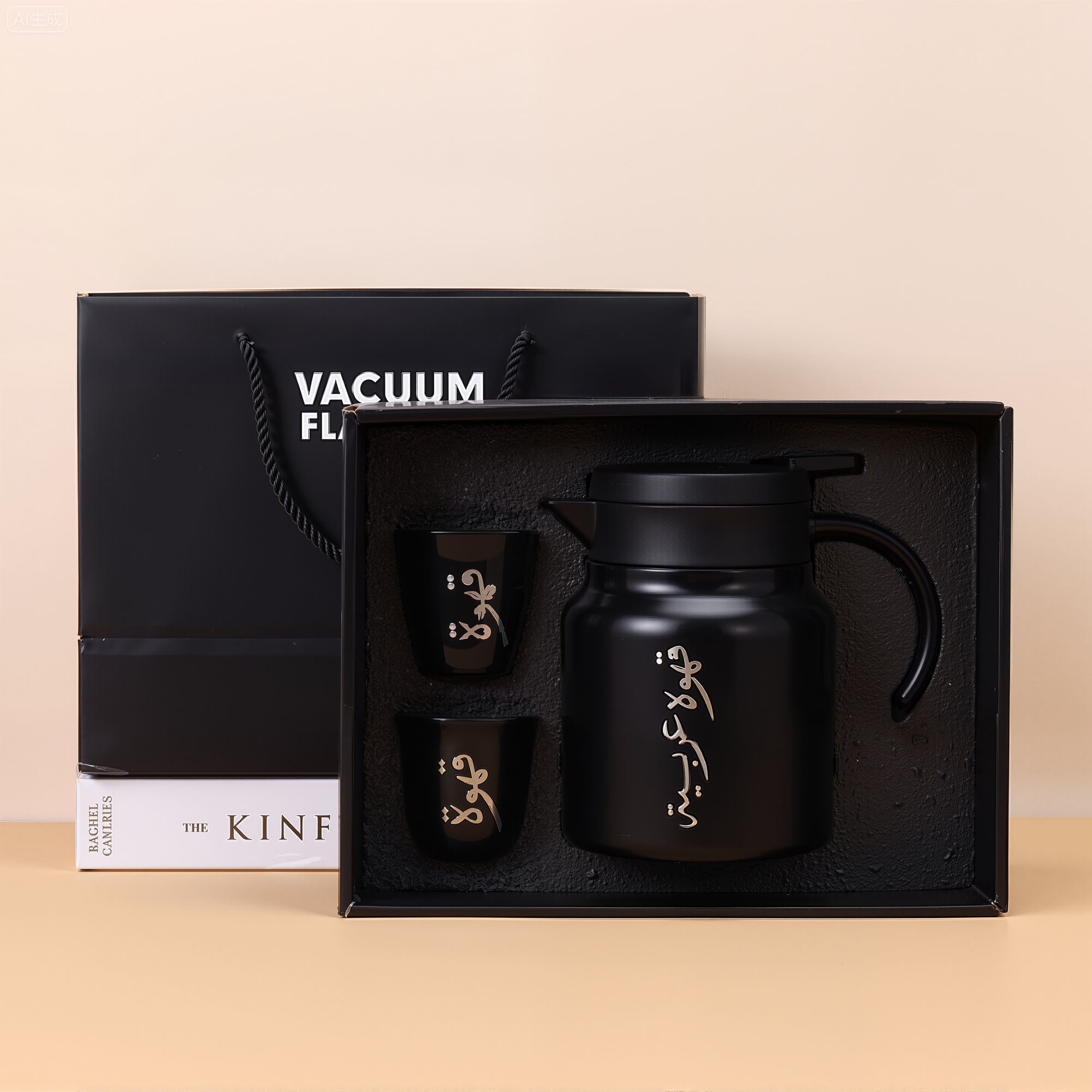 Термос-чайник "Сталь 316", 1 л, герметичность, ручка, С 2 чашками, черное