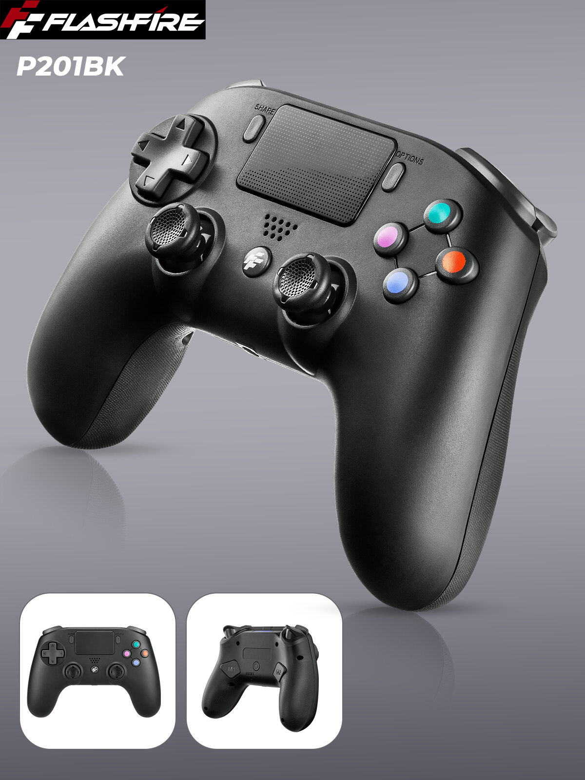 Геймпад FLASHFIRE P201BK, для PS4 и ПК, 2 вида подключения: Bluetooth (PS4), проводное
