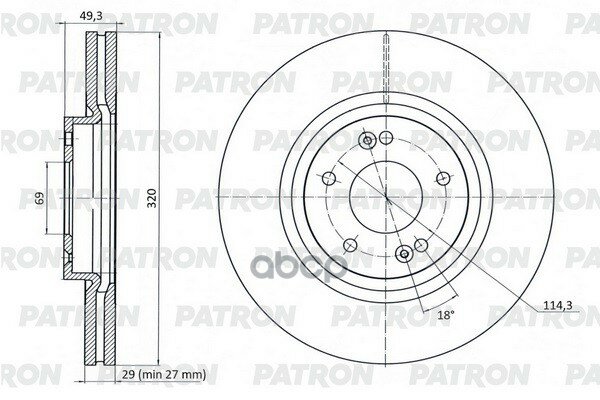 Диск тормозной пер. KIA Sedona/Carnival 15- (d 320 mm) PATRON арт. PBD1554