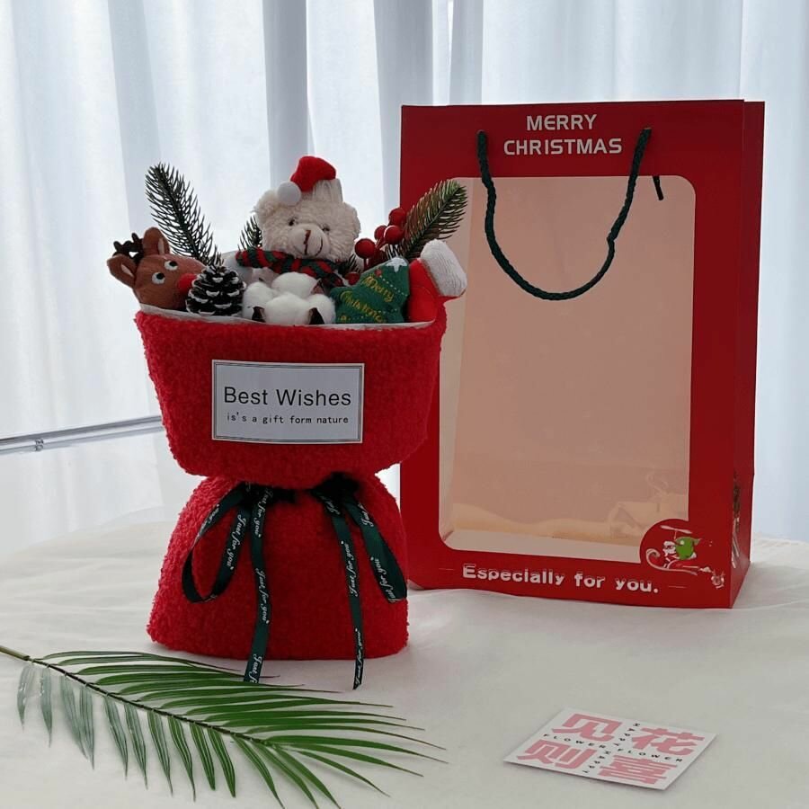 Рождественский подарок плюшевый мишка, кукольный букет