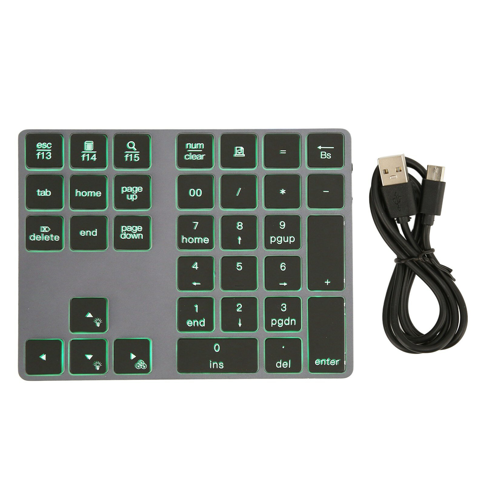 Wireless Number Pad Mini Ultra Thin Aluminum Alloy 7 Color Backlit 34 Key Numeric Keypad for Windows OS