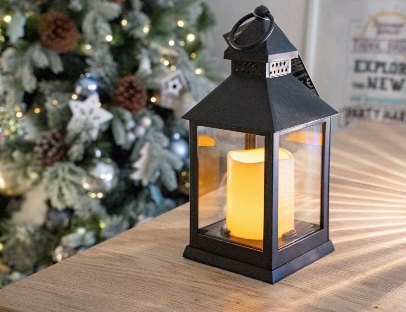 Фонарик со свечой чёрный, тёплый LED-огонь, 23 см, таймер, батарейки