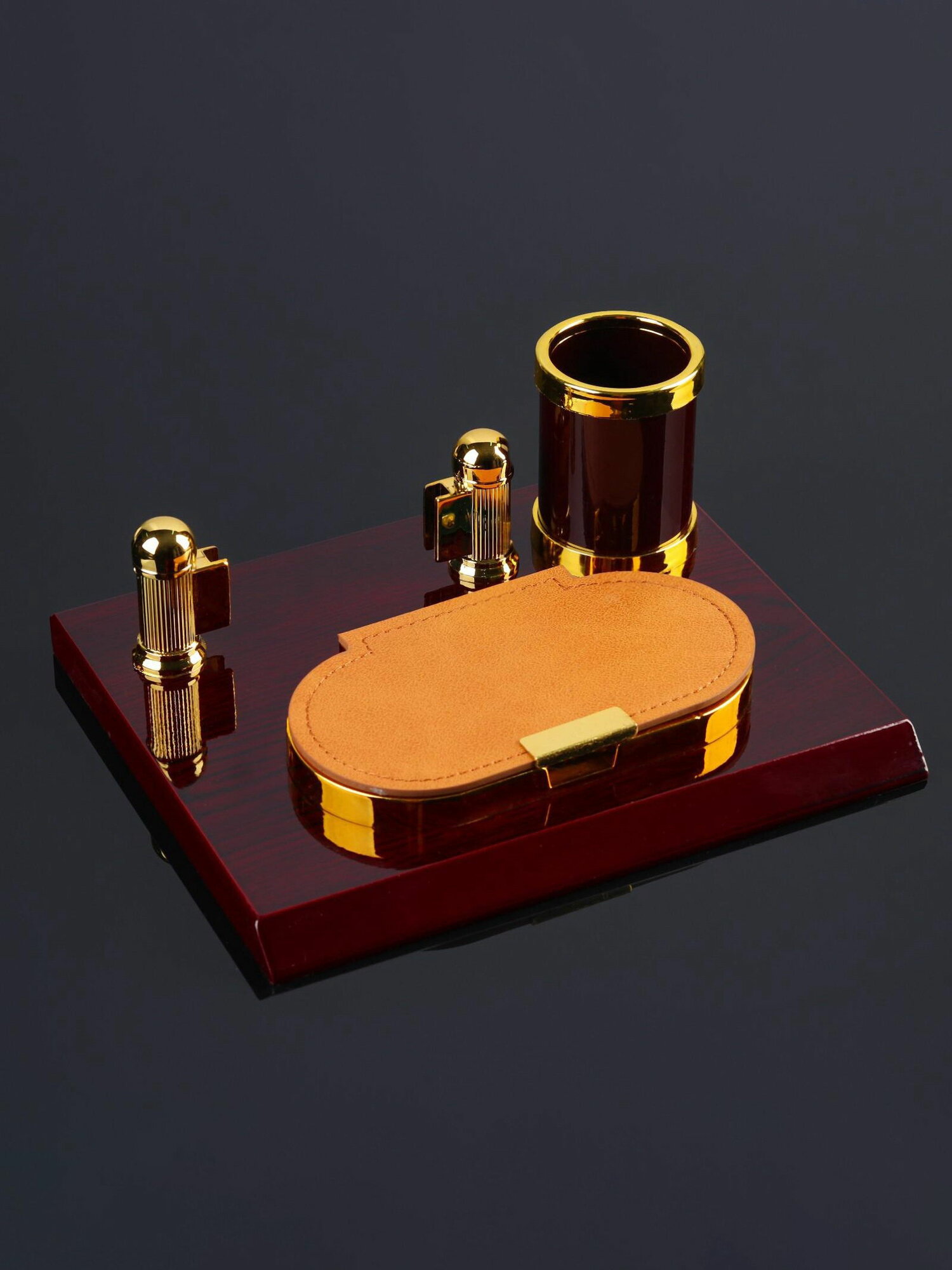 Набор настольный, органайзер 3 в 1 с визитницей, красное дерево