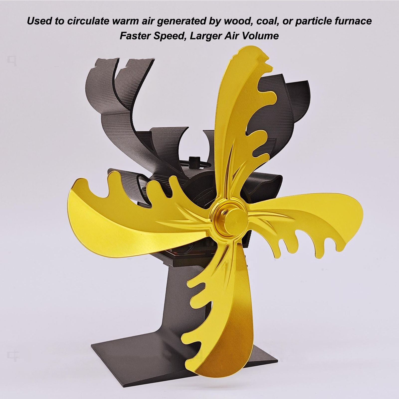 4 лопасти вентилятор для камина из алюминиевого сплава, лопасть вентилятора для домашней дровяной печи диаметром 180 мм, стиль рождественского оленя, золото