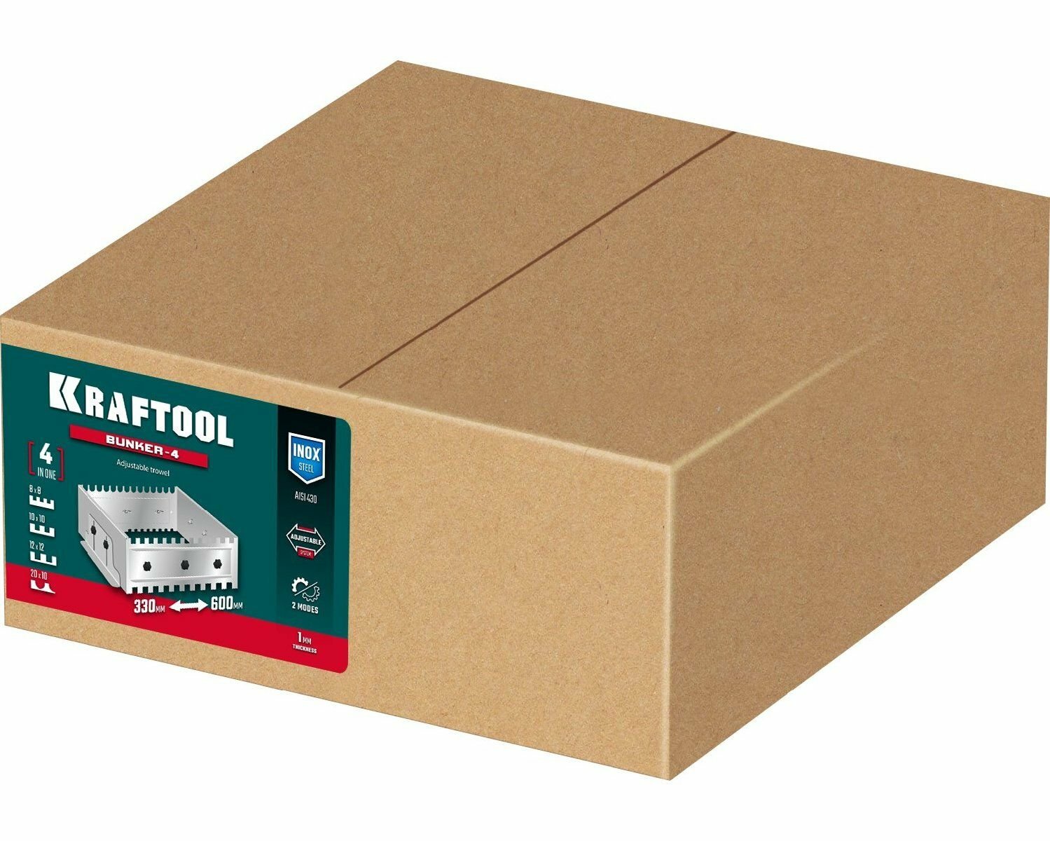 KRAFTOOL BUNKER-4 зуб 8, 10, 12 мм, полукруг 10х20 мм, нерж. сталь, Раздвижная гребенка для плитки (08081) (08081)