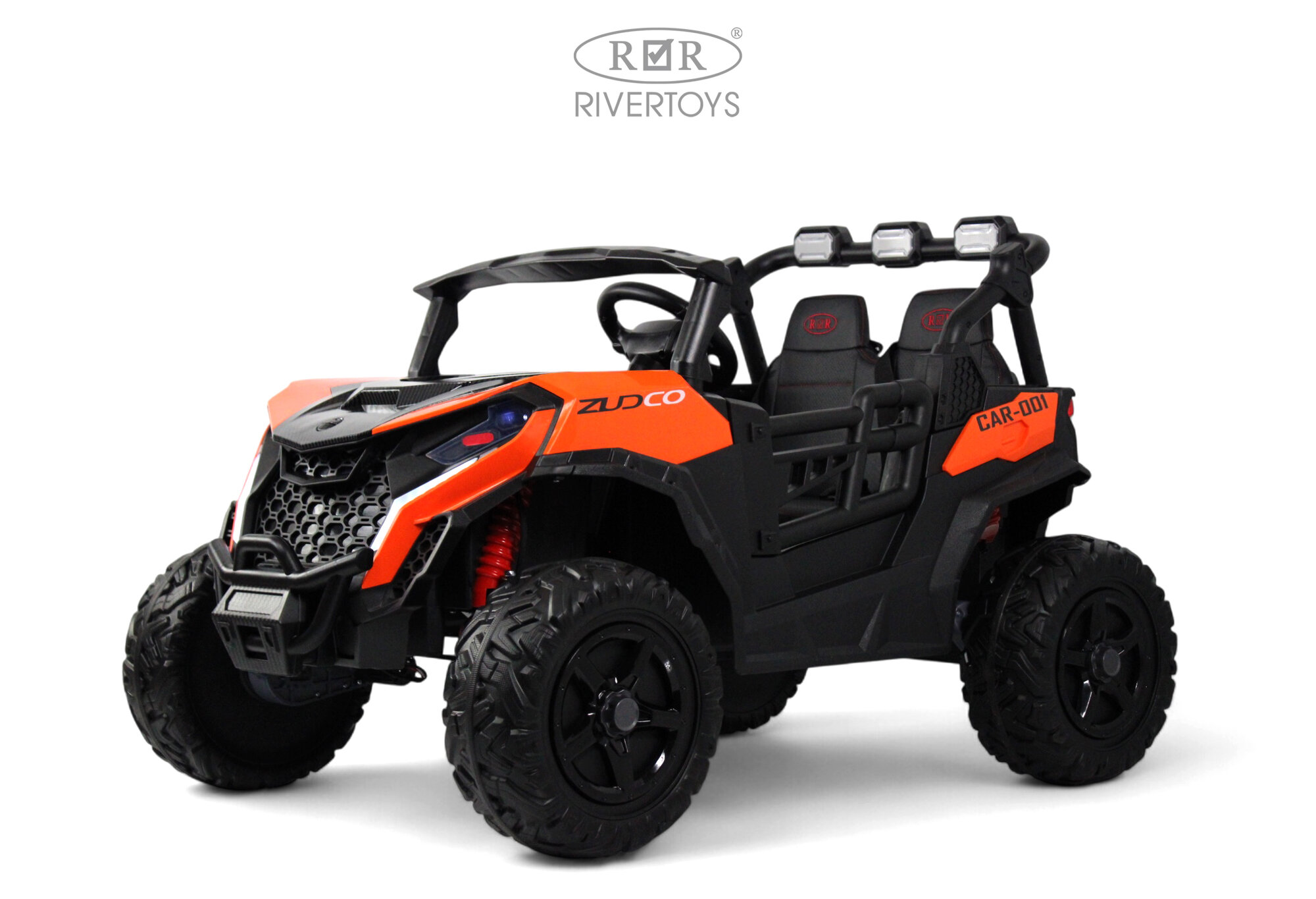 Детский электромобиль RiverToys K555KK с дистанционным управлением, полноприводный, двухместный оранжевый