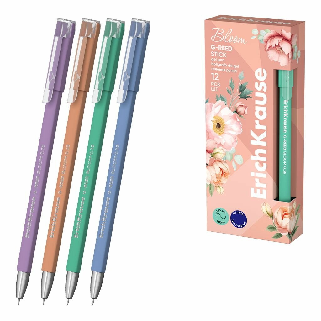 Ручка гелевая Erich Krause G-Reed Stick Pastel Bloom 0.38 мм, синяя