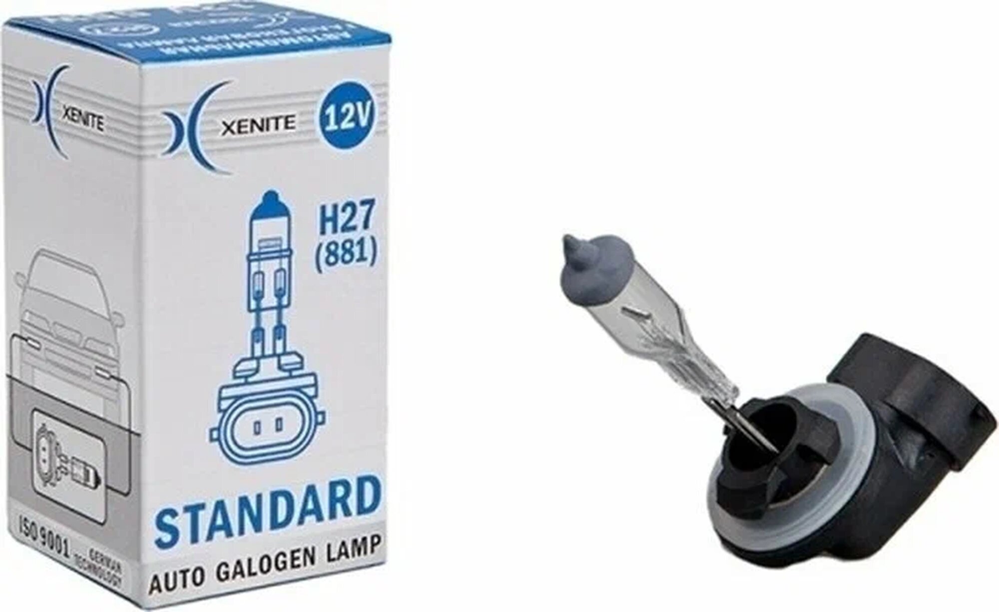 Лампа галогеновая головного света H27 881 PG13 3200K Standart 12V 27W картон 1шт, XENITE 1007007