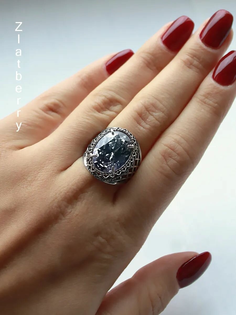 Кольцо, серебро, 925 проба, родирование, александрит синтетический