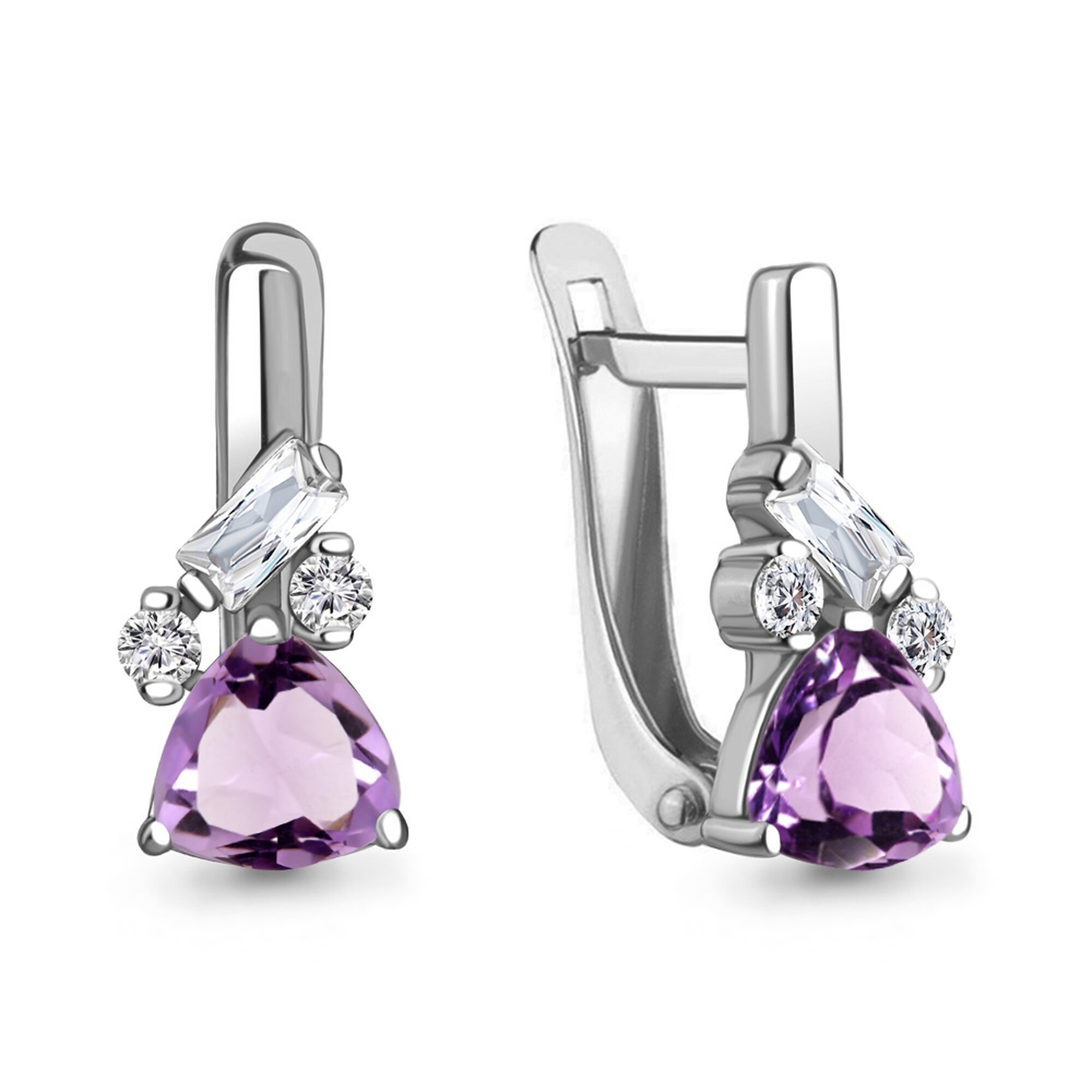 Серьги, серебро, 925 проба, родирование, аметист, фианит