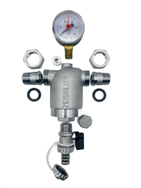 Фильтр самопромывной с манометром 1/2" с американкой никель TIM ZSf.302.0104N