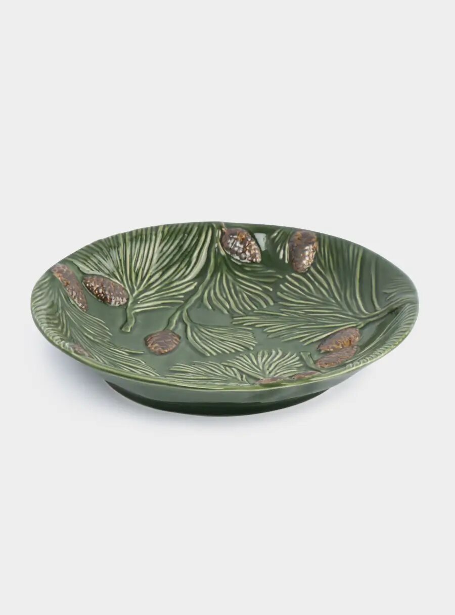 Блюдо глубокое, 26х5 см, керамика D, зеленое, Шишки на еловой ветке, Fir branch