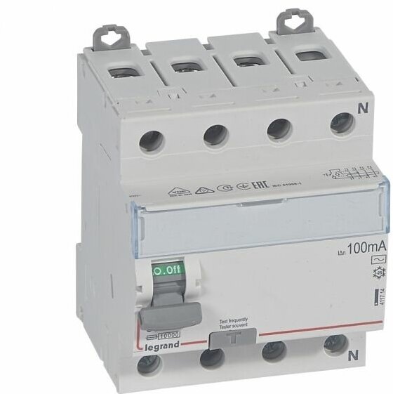DX3 Блок утечки тока (УЗО) 4-полюсный, 63А, 100mA, тип AC Legrand, 411714