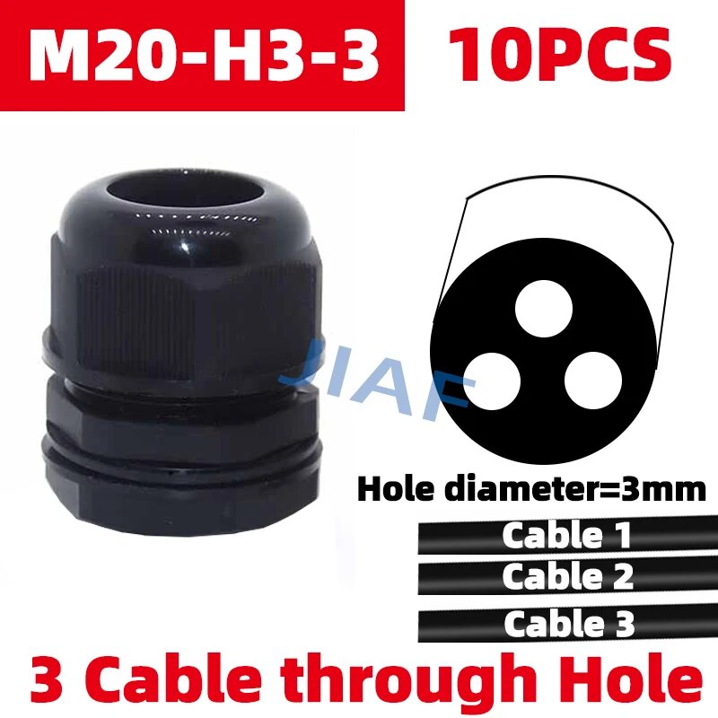 Набор из 10 водонепроницаемых кабельных вводов M20, M25, M32 черных и серых M20-H3-3mm BK 10pcs