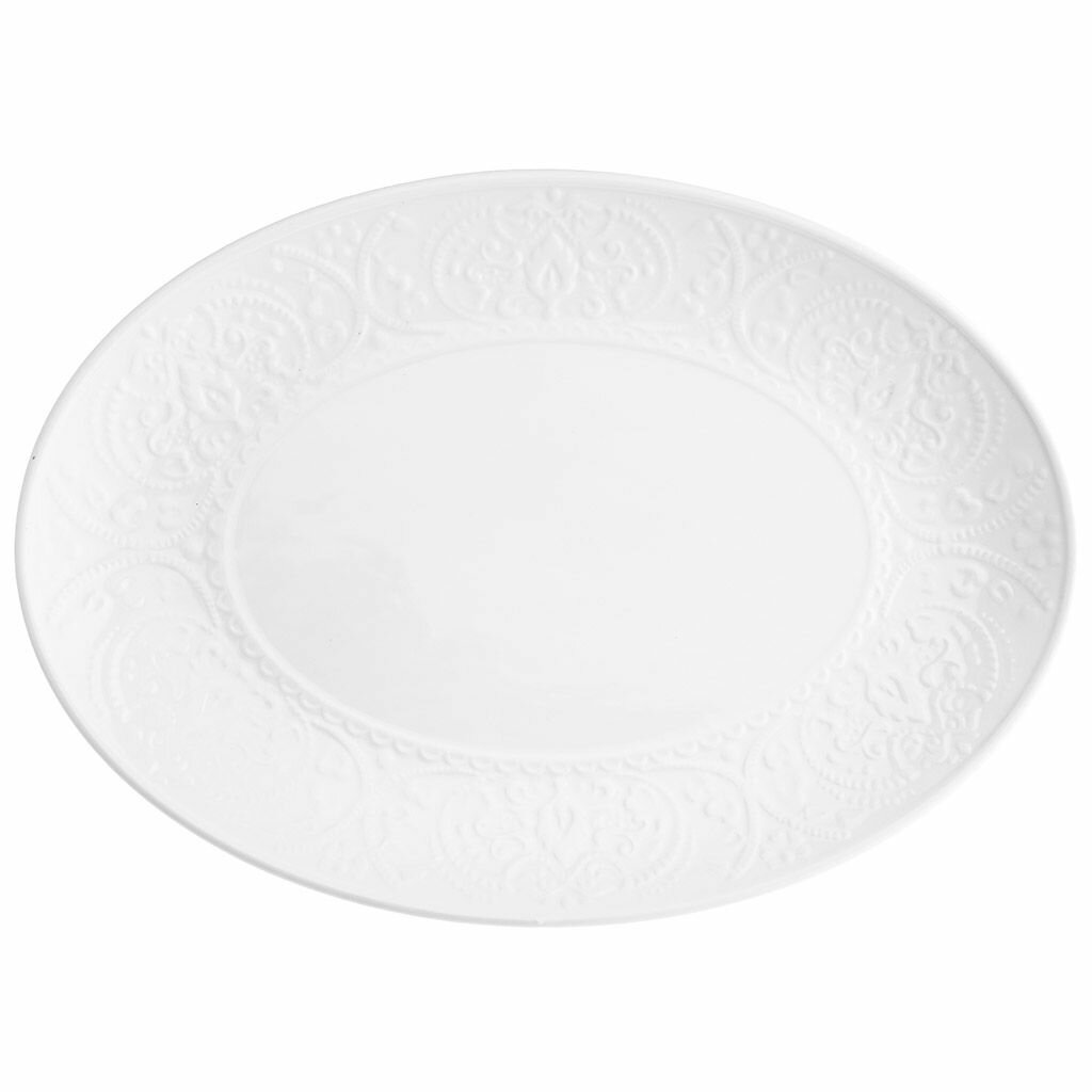 "Русь" Блюдо овальное фарфоровое 368х260х33мм, белый, рельефный декор