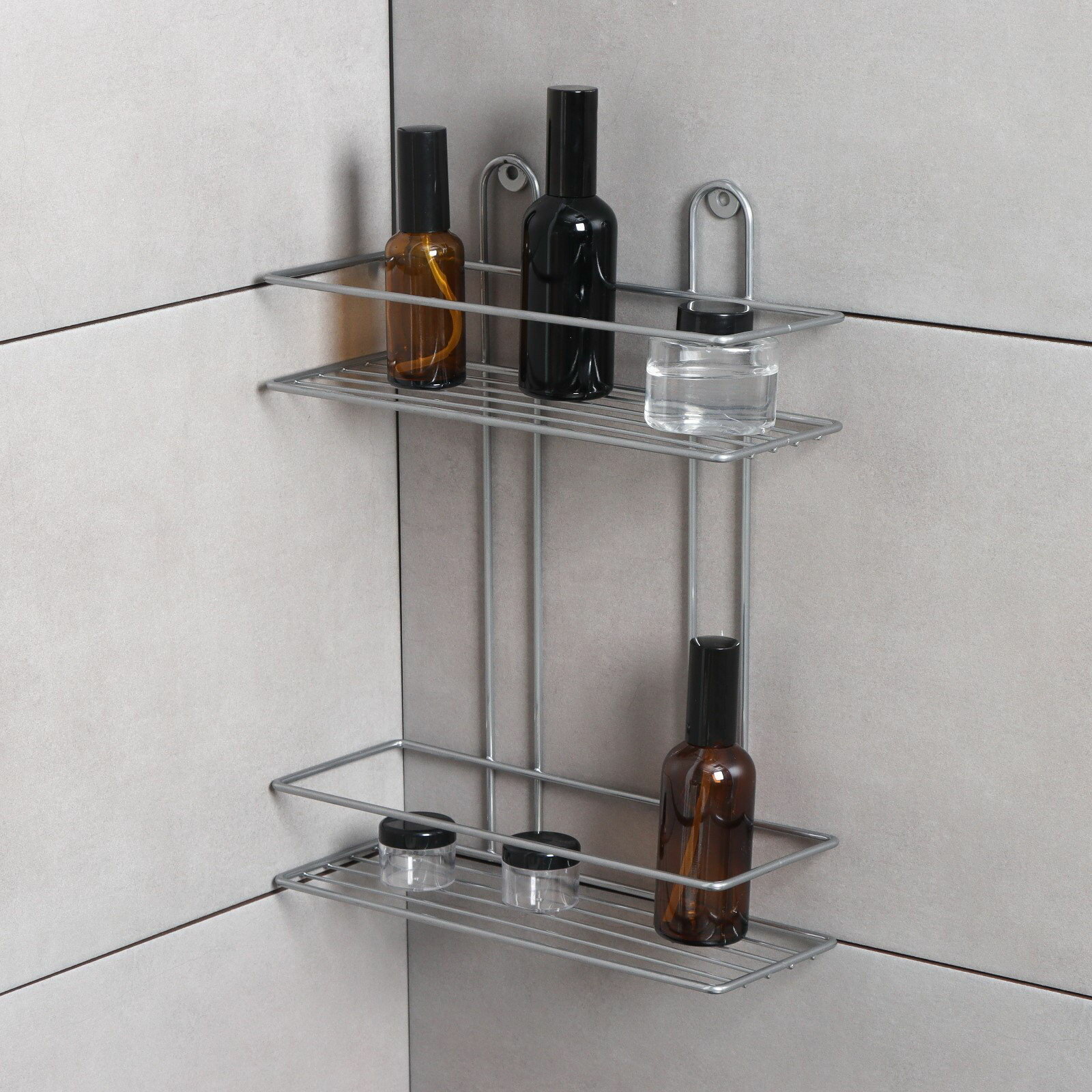 Полка прямоугольная 2-х ярусная, 26.5x10.5x35 см, цвет хром, цвет: хромированный