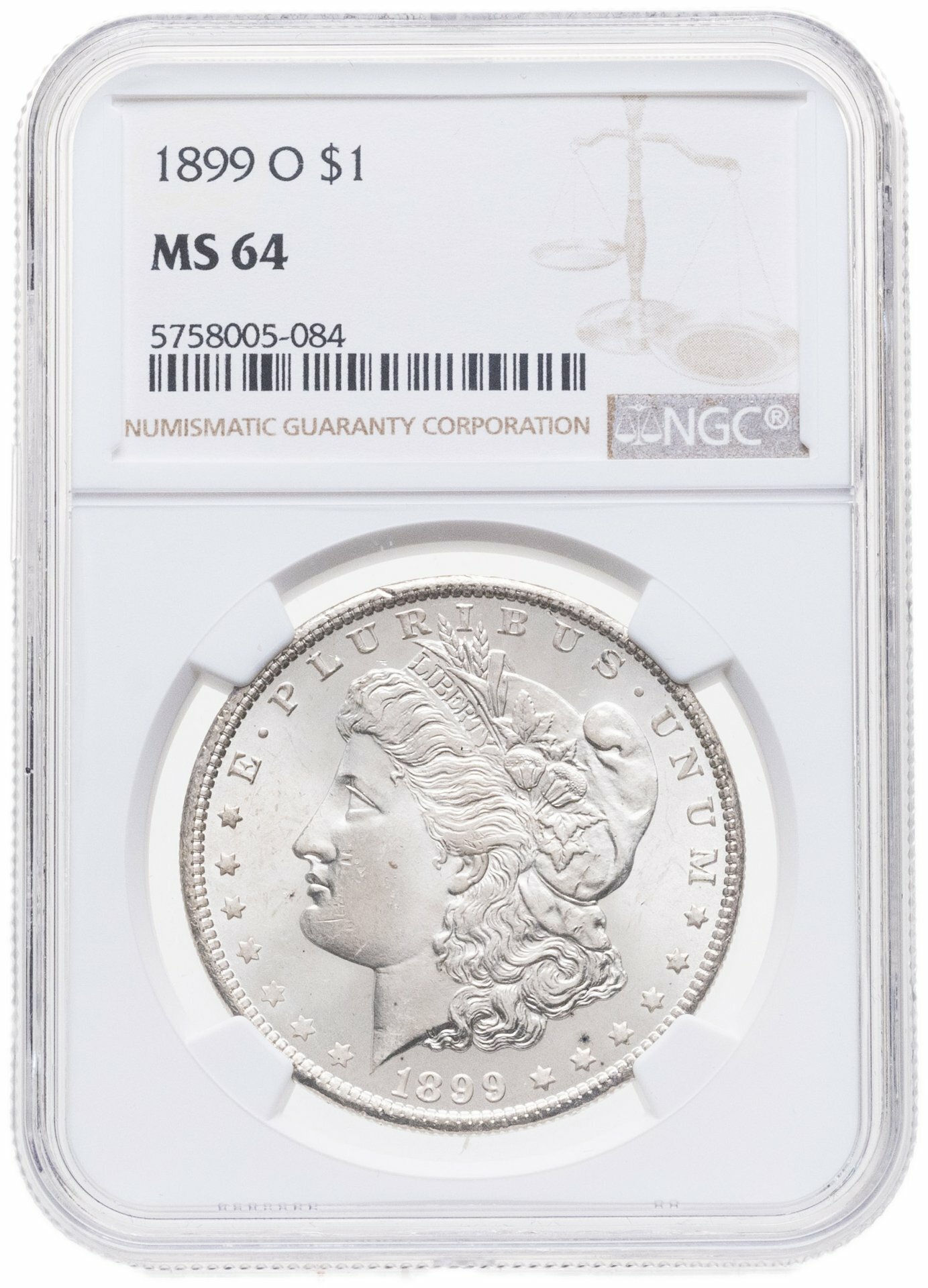 США 1 доллар dollar 1899 Доллар Моргана, знак монетного двора: "O"Новый Орлеан в слабе NGC MS64, Серебро 900