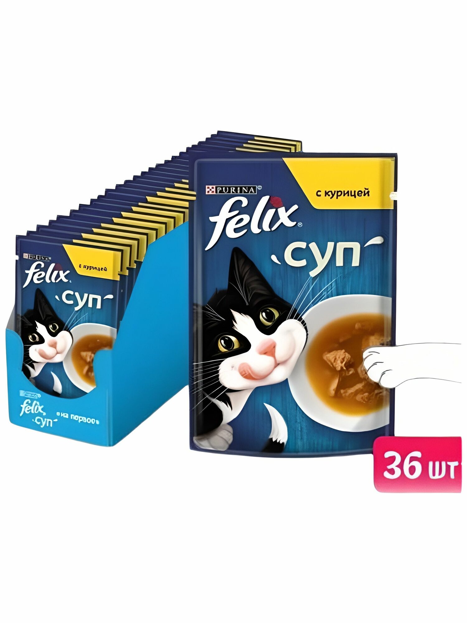 Влажный корм Felix Суп для кошек с курицей, 48 г х 36 шт.
