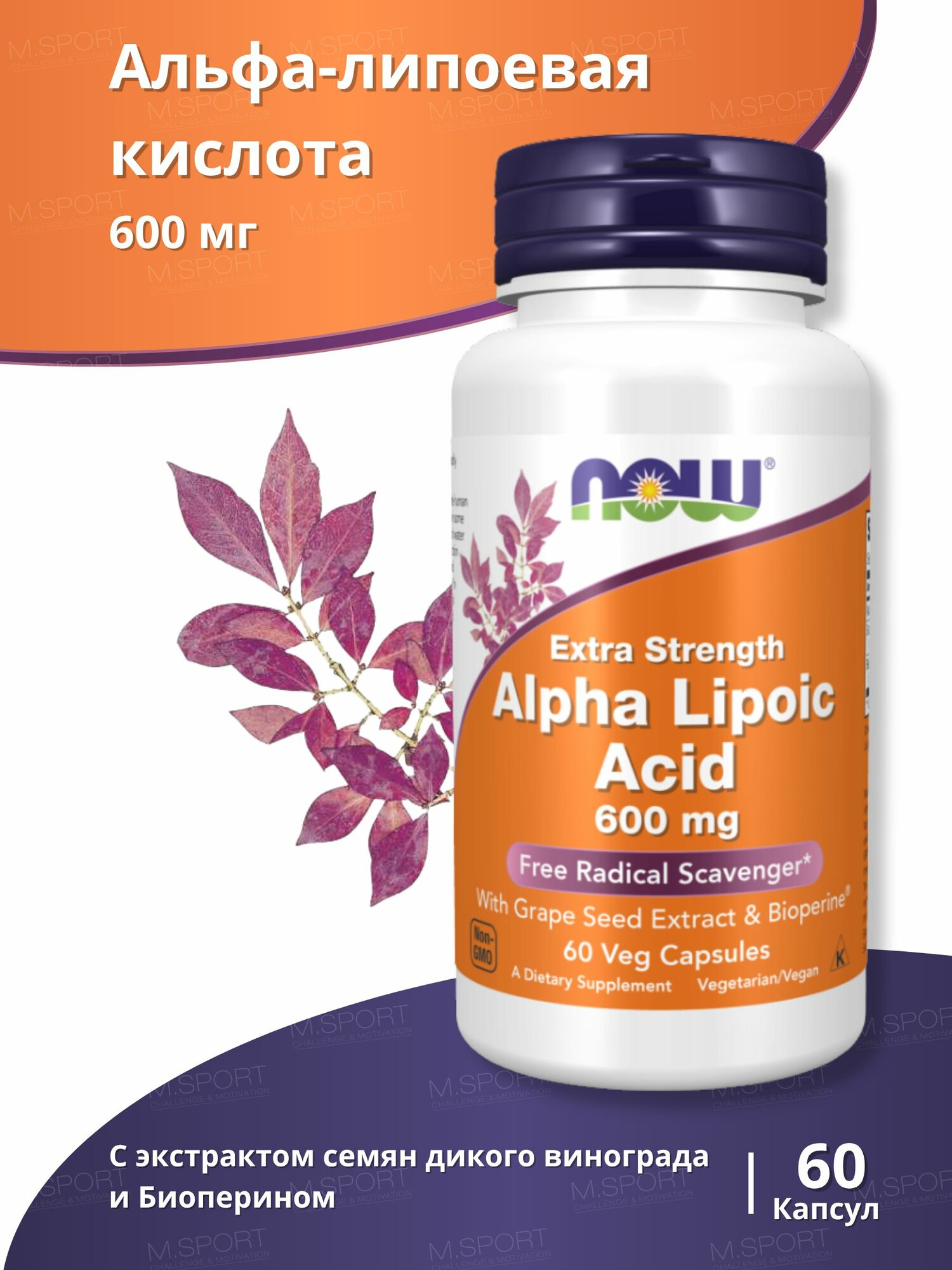 Now Foods Альфа-липоевая кислота 600 мг (60 Вег Капс)