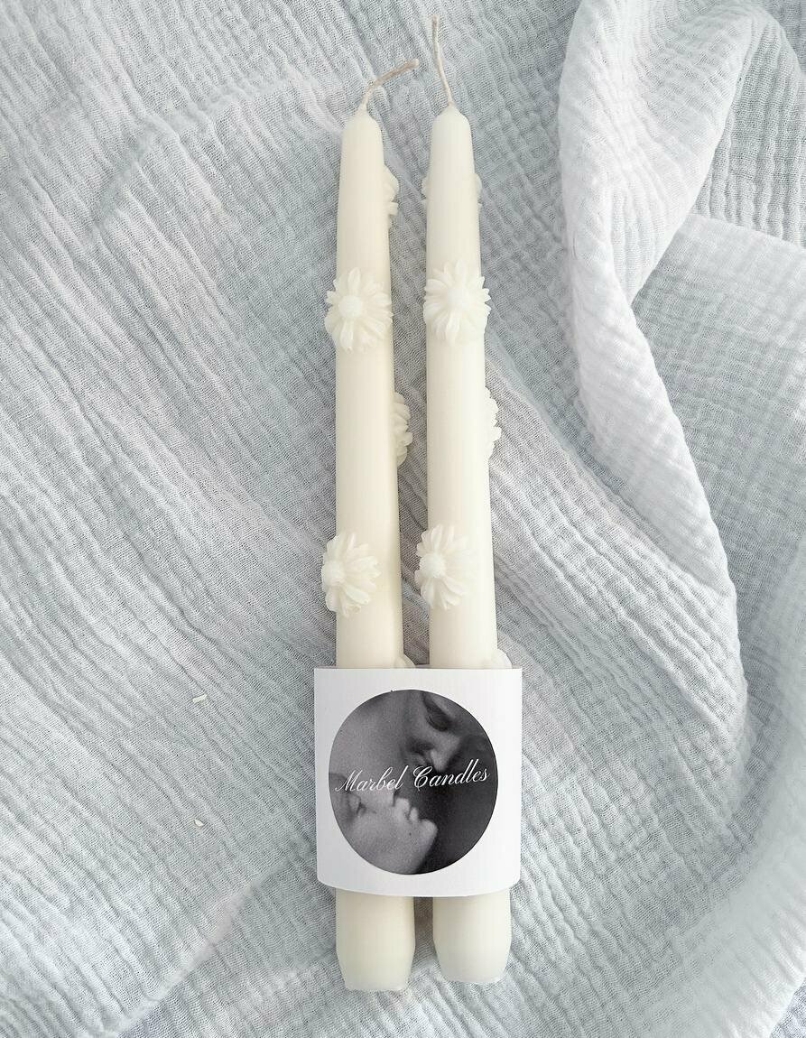 Набор из двух интерьерных свечей Marbel Candles "Ромашка", ручная работа, 25 см.