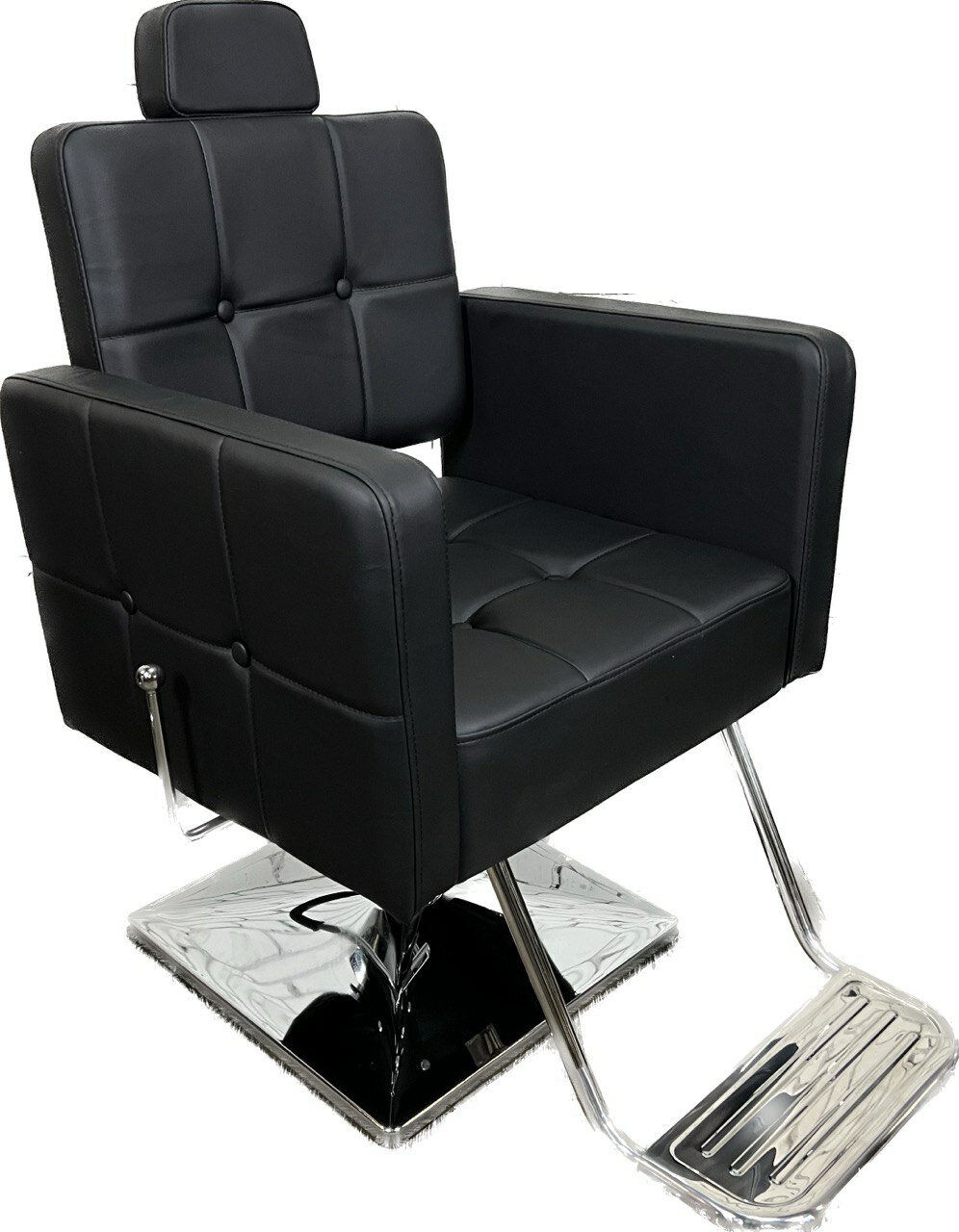 Парикмахерское кресло Димьян, квадратное основание, черный кожзам