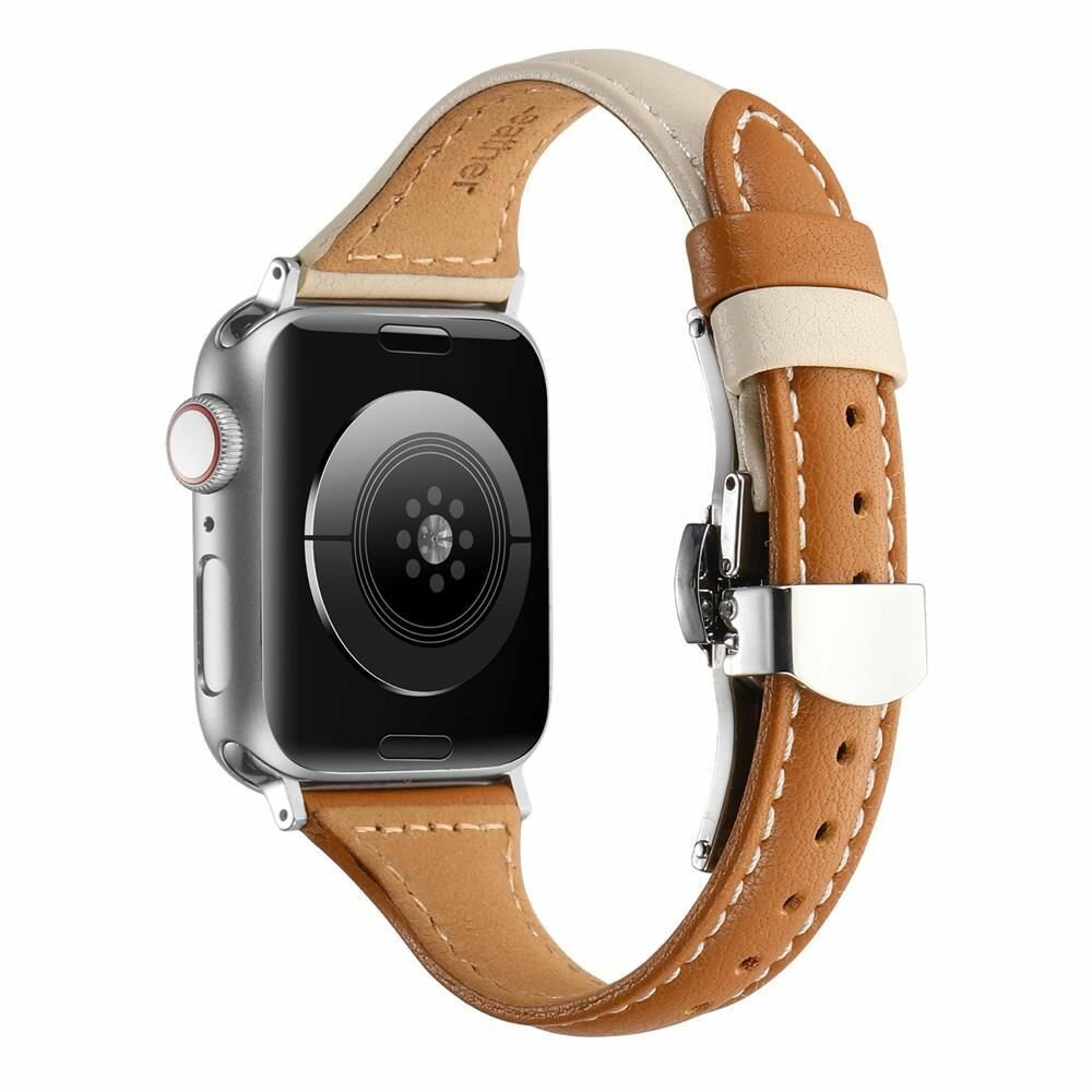 Подходит для Apple Watch серии 1-8/SE/Ultra iWatch 38мм/40мм/41мм узкая талия тонкий дизайн кожаный ремешок, металлическая пряжка-бабочка