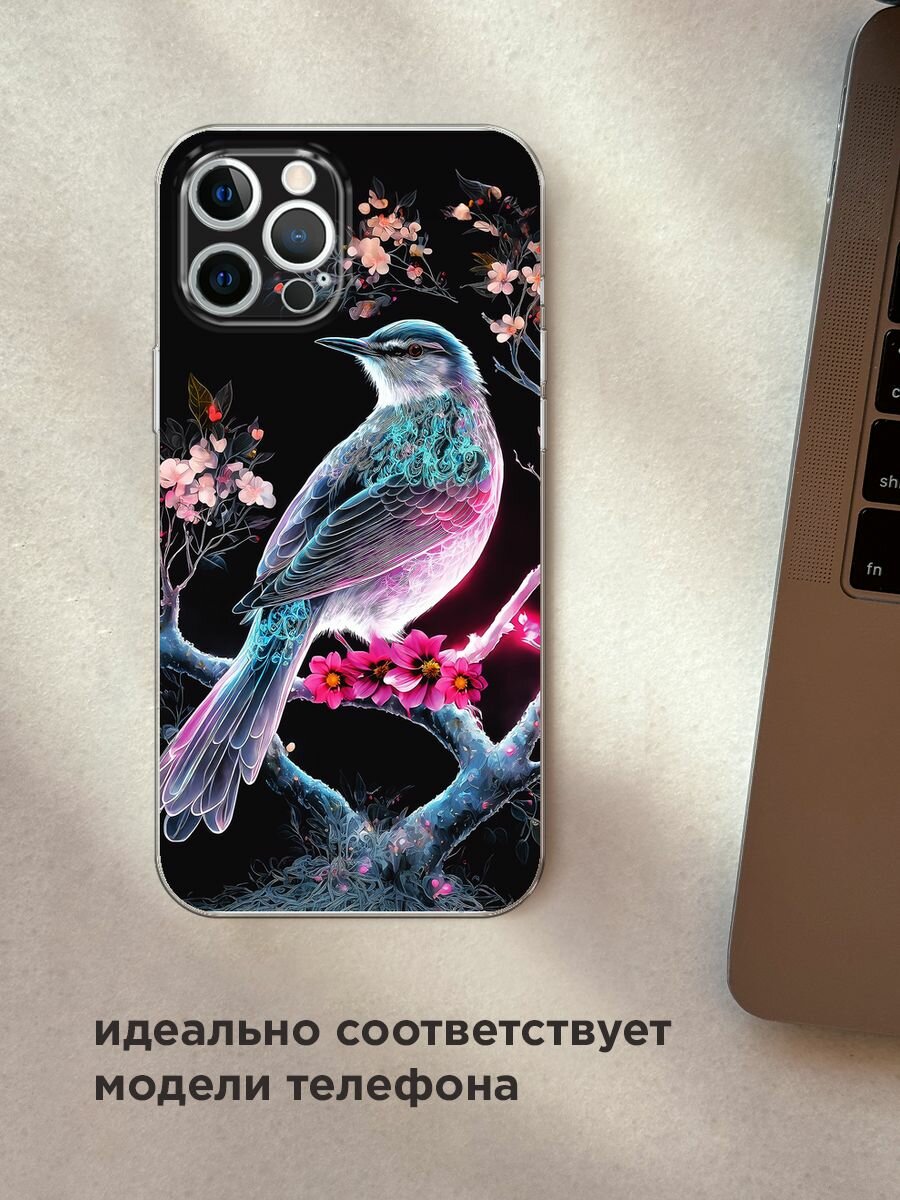 Чехол на Apple iPhone 12 Pro Max / Айфон 12 Про Макс с принтом "Птица на цветущем дереве" — фото 1