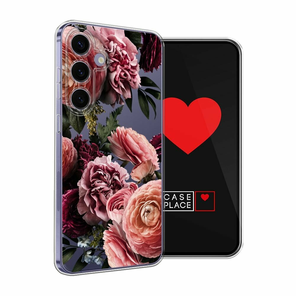 Чехол на Samsung Galaxy S24 Plus / Самсунг S24 Plus с принтом "Бордовые винтажные цветы", прозрачный — фото 1