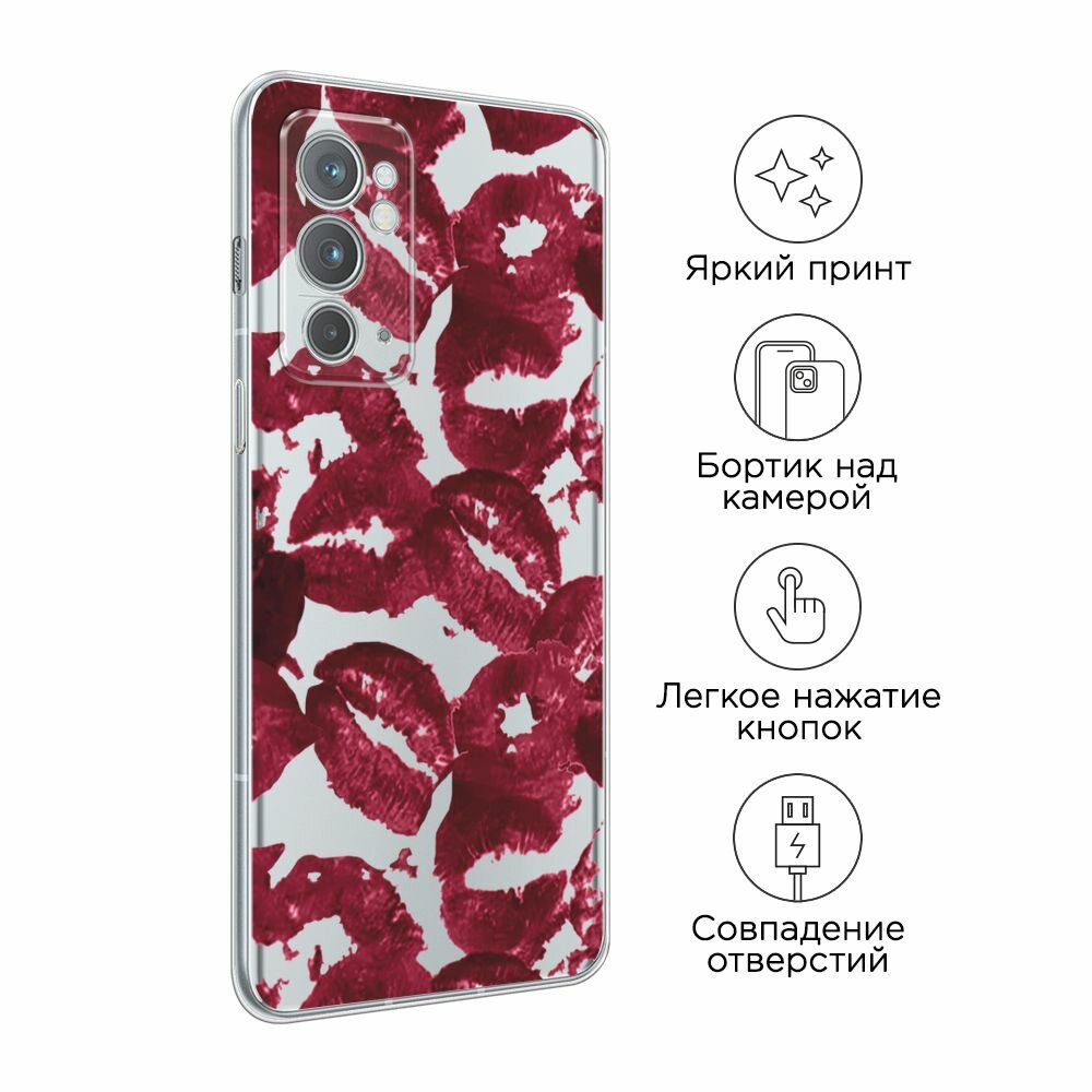 Чехол на OnePlus 9RT / ВанПлас 9RT с принтом "Помада паттерн 2", прозрачный — фото 1