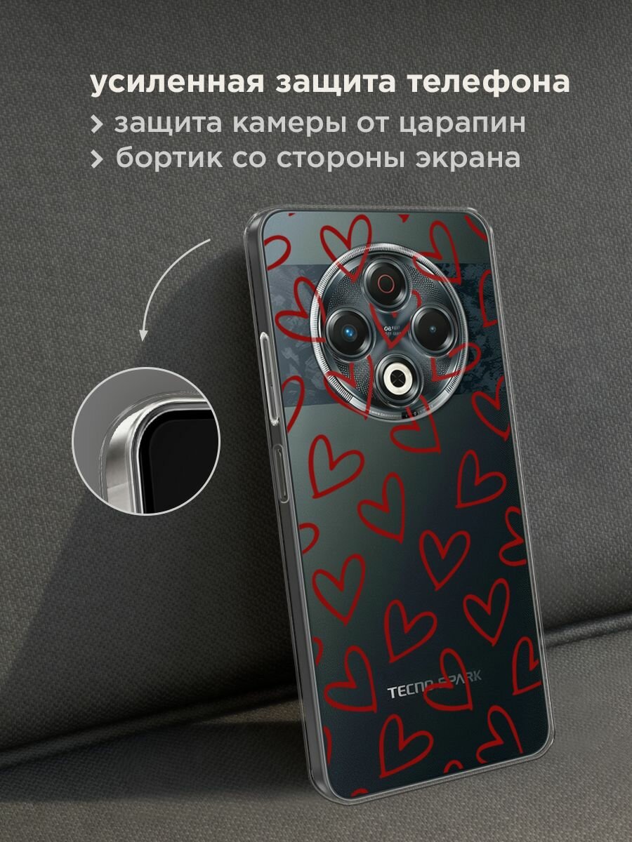Чехол на Tecno Spark 30 / Текно Спарк 30 с принтом "Little hearts doodles 2 - 14 февраля", прозрачный — фото 1
