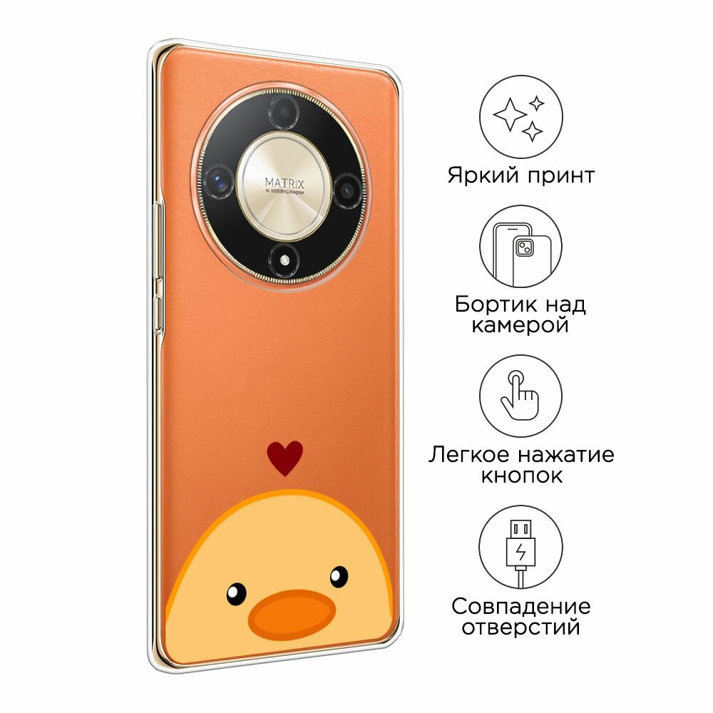 Чехол на Honor X9b / Хонор X9B с принтом "Влюблённая уточка - 14 февраля", прозрачный — фото 1