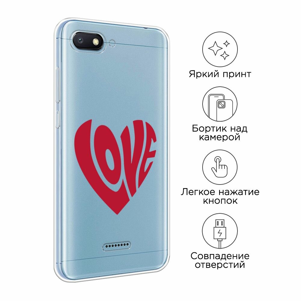 Чехол на Xiaomi Redmi 6A / Сяоми Редми 6А с принтом "Love heart 2 - 14 февраля", прозрачный — фото 1