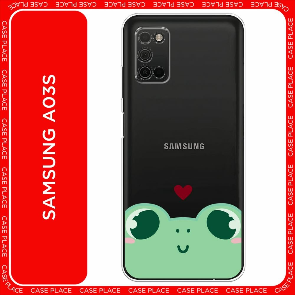 Чехол на Samsung Galaxy A03S / Самсунг Галакси A03S с принтом "Влюблённая лягушка - 14 февраля", прозрачный