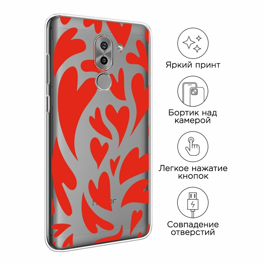 Чехол на Honor 6X / Хонор 6Х с принтом "Crazy hearts 2 - 14 февраля", прозрачный — фото 1