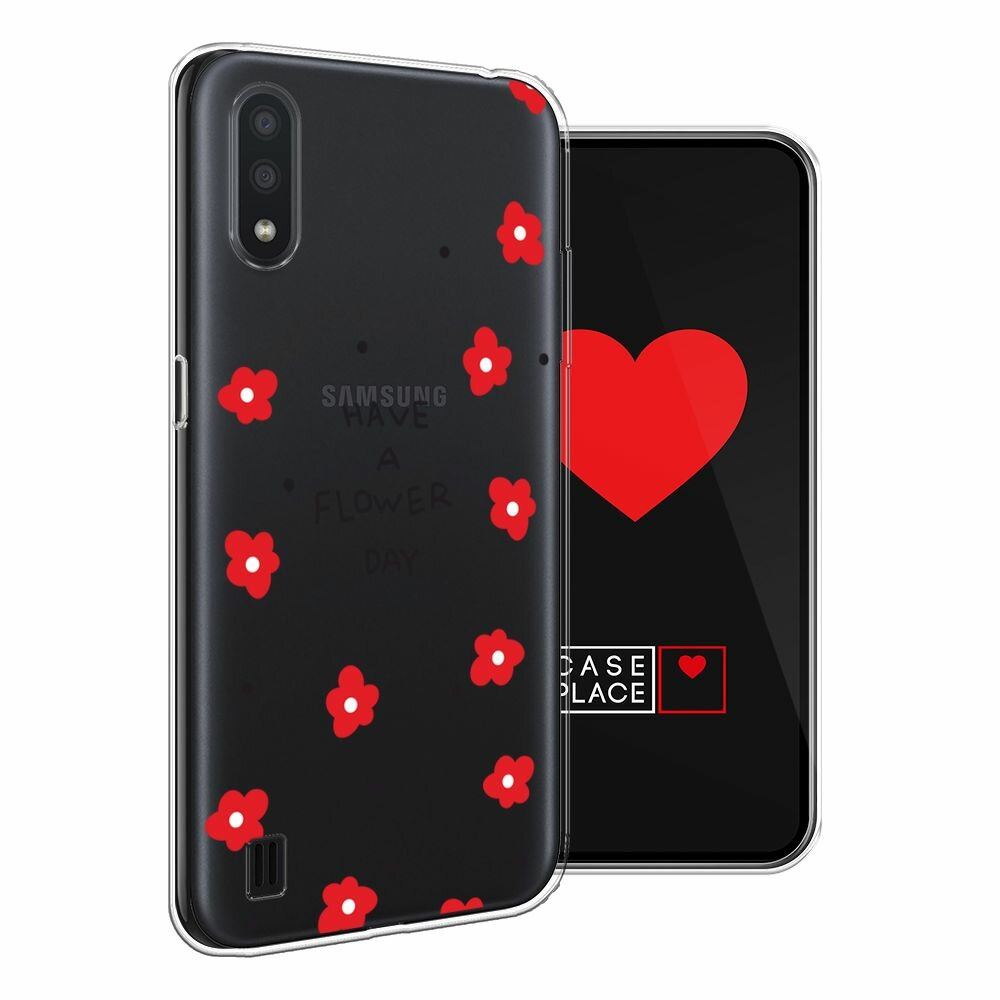 Чехол на Samsung Galaxy A01 / Самсунг Гэлакси А01 с принтом "Have a flower day 2", прозрачный — фото 1