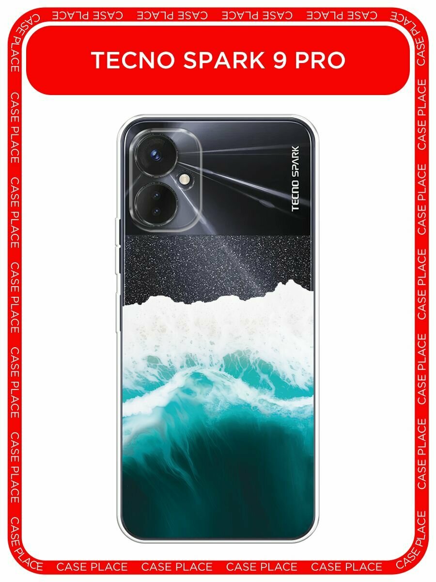 Чехол на Tecno Spark 9 Pro / Техно Спарк 9 Про с принтом "Большая волна", прозрачный