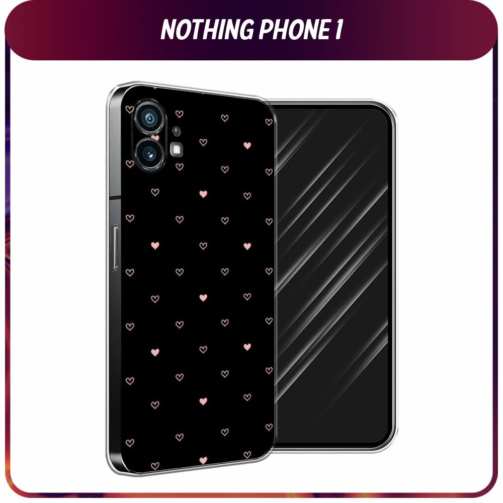Чехол на Nothing Phone 1 / Нафинг Фон 1 с принтом "Черный фон и сердечки"