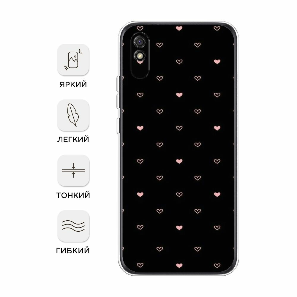 Чехол на Xiaomi Redmi 9A / Сяоми Редми 9А с принтом "Черный фон и сердечки" — фото 1