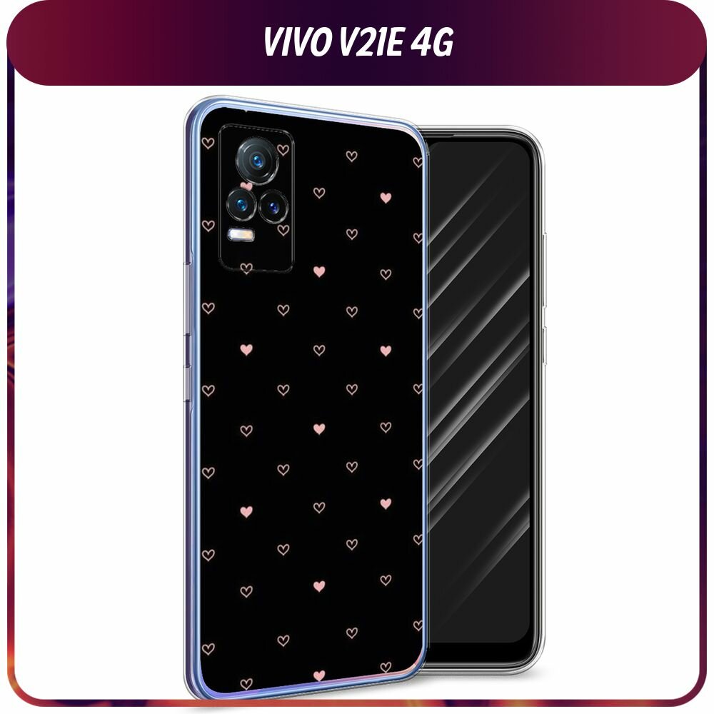 Чехол на Vivo V21e 4G / Виво V21e 4G с принтом "Черный фон и сердечки"